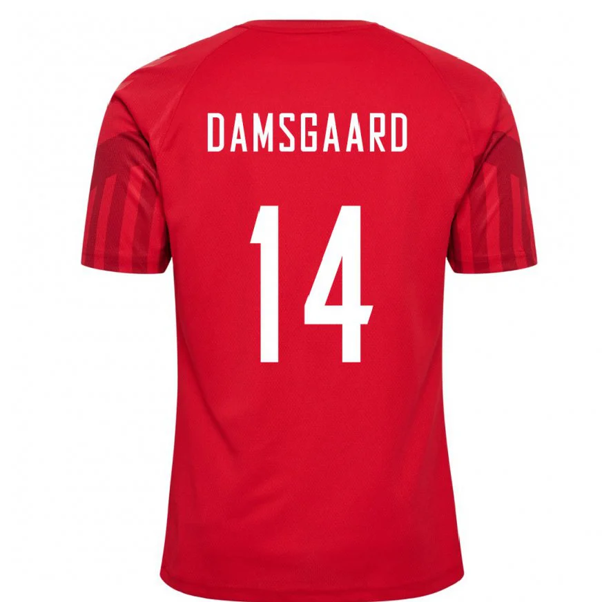 Danxen Børn Danmarks Mikkel Damsgaard #14 Rød Hjemmebane Spillertrøjer ...